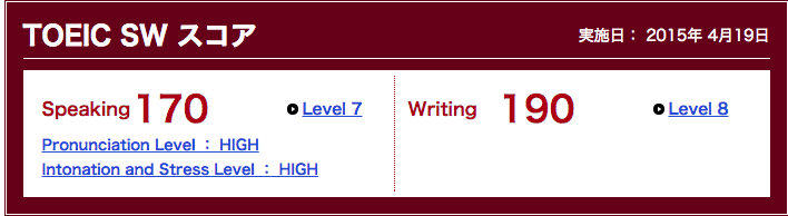 2015/4月のTOEIC SWの結果です：スピーキング対策の結果: TOEIC SWスピーキング対策 マイチューター Skypeレッスンブログ